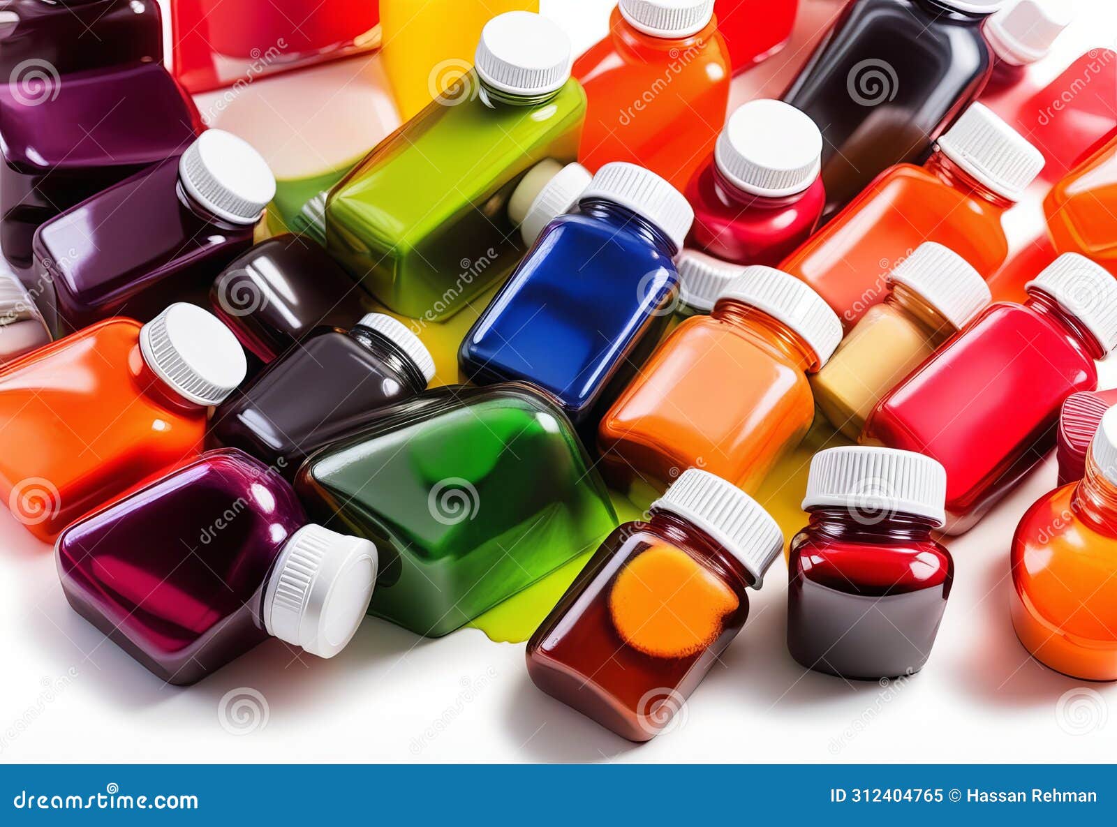 Exploring the Palette of Food Coloring Bottles on a Clean Canvas Stock ...