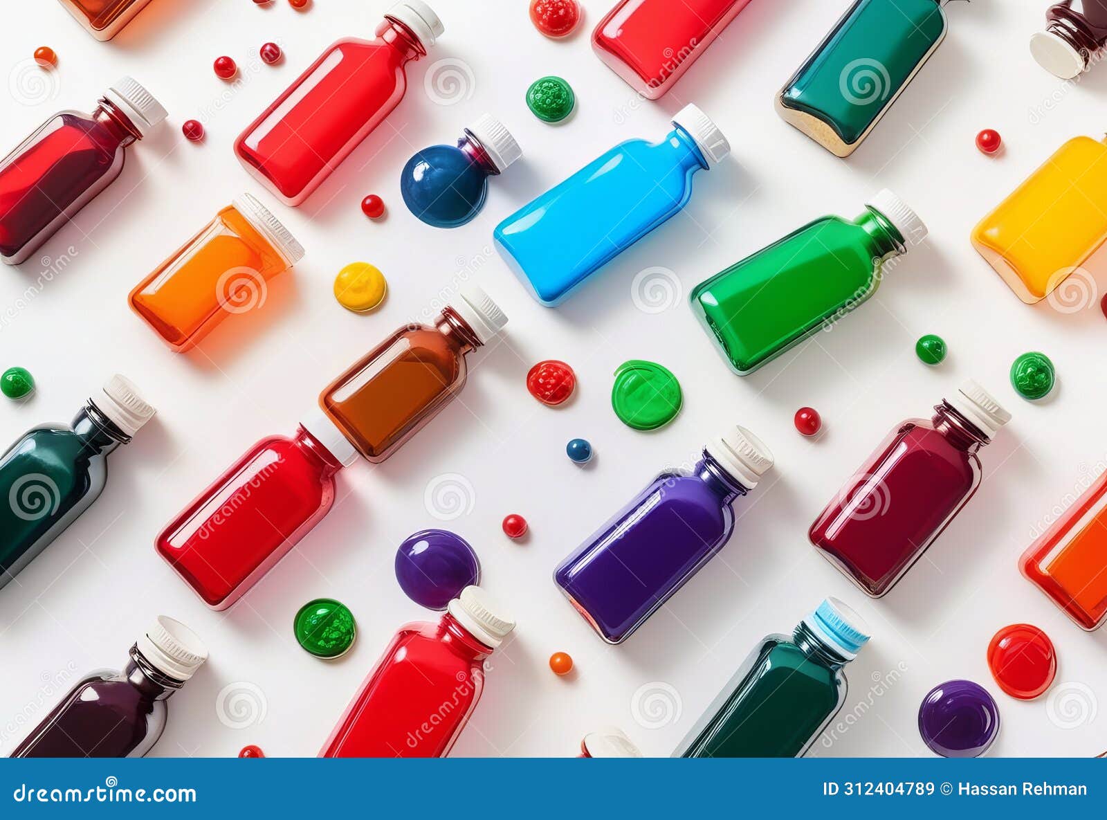 Exploring the Palette of Food Coloring Bottles on a Clean Canvas Stock ...