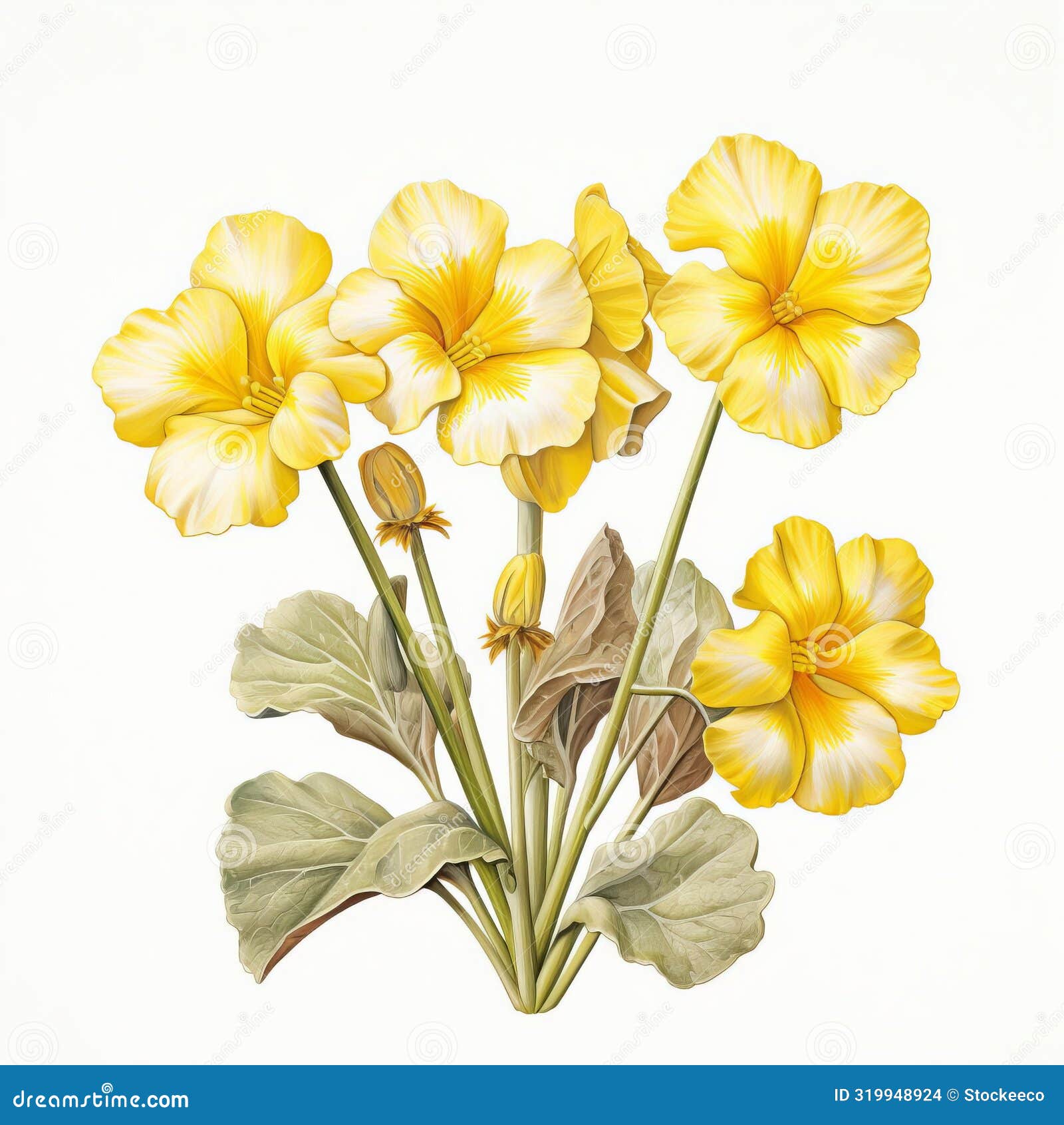 Exploring Primroses: Full, Single, and Section Views on White ...