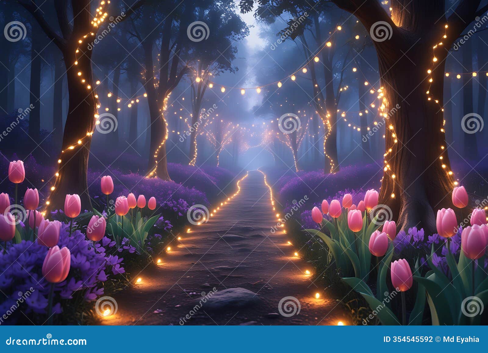 Exploring Scenic Viewpoints a Brightly Lit Path among Tall Trees on an ...