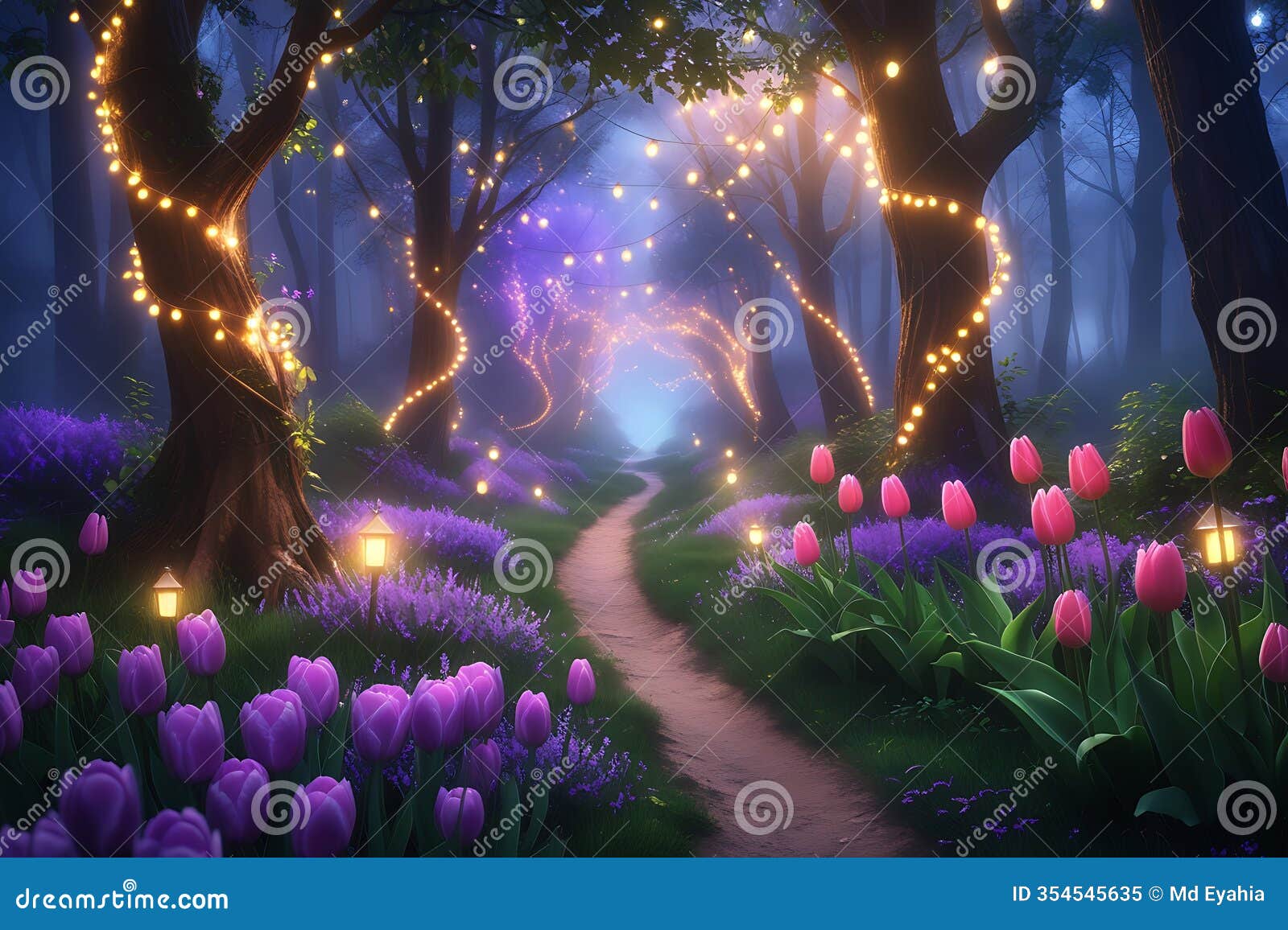 Exploring Scenic Viewpoints a Brightly Lit Path among Tall Trees on an ...