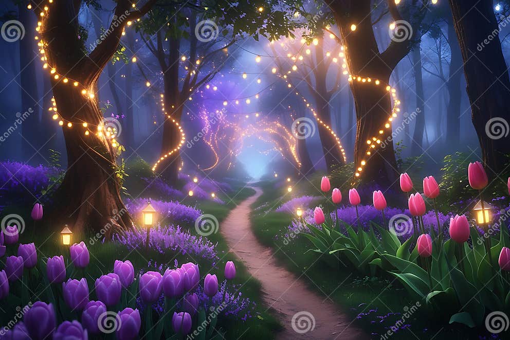 Exploring Scenic Viewpoints a Brightly Lit Path among Tall Trees on an ...