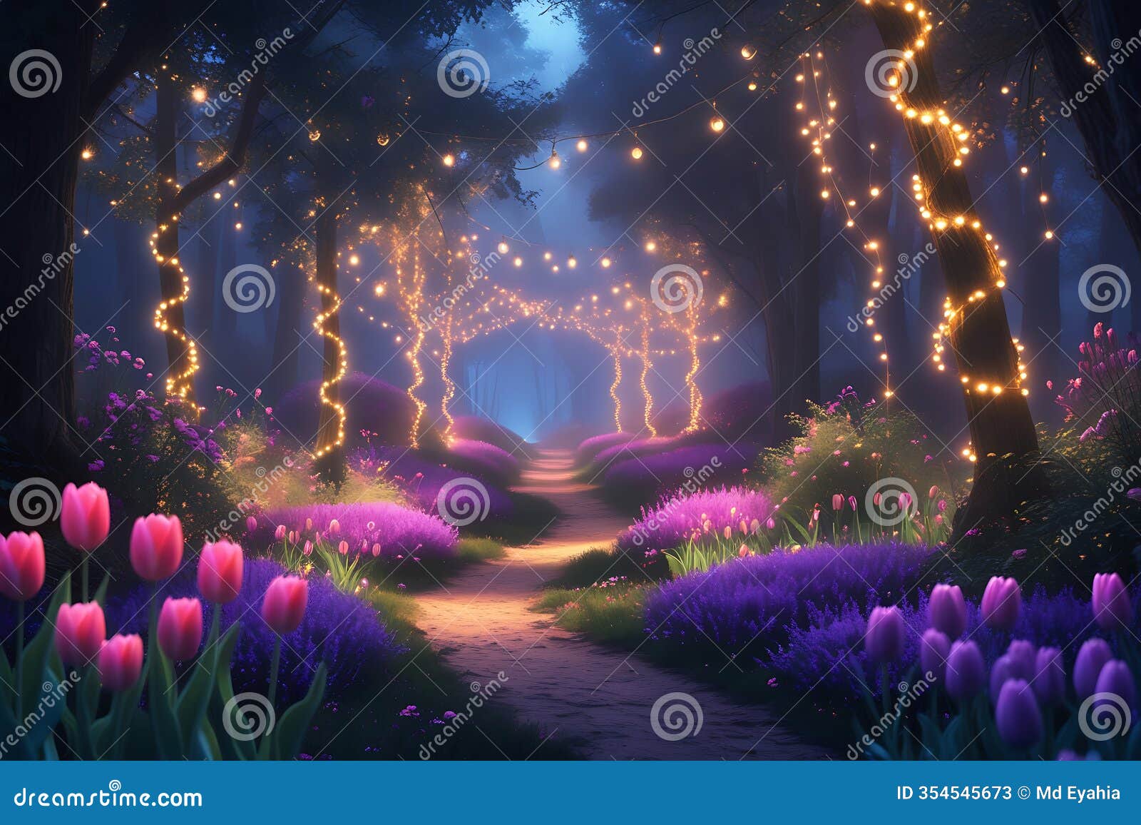 Exploring Scenic Viewpoints a Brightly Lit Path among Tall Trees on an ...