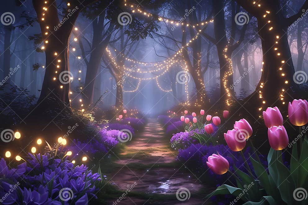 Exploring Scenic Viewpoints a Brightly Lit Path among Tall Trees on an ...