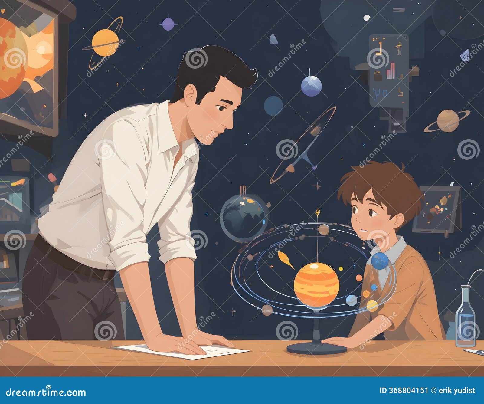 Exploring Solar System Planets With Astronaut In Outer Space Cartoon ...