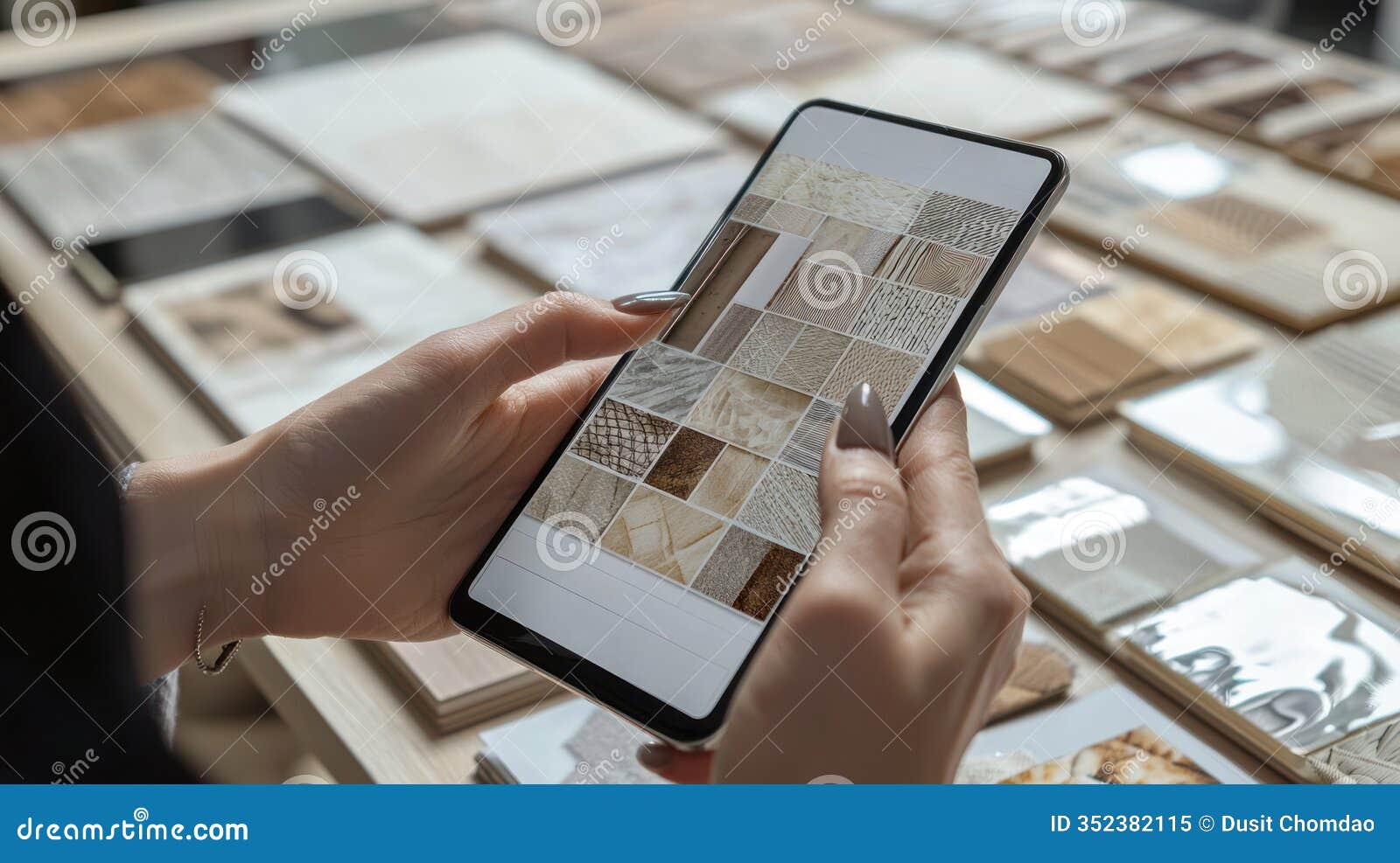 Exploring Textures on Home Design App, Hands Holding Smartphone ...