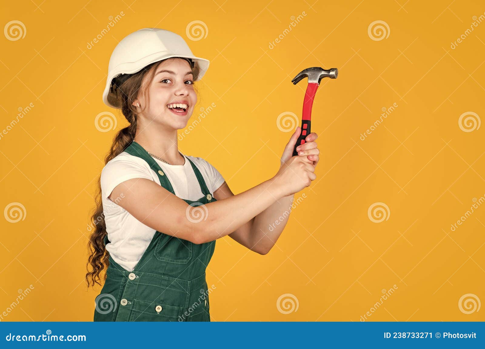 Exploring Tools. Future Engineer. Happy Kid Use Brick For Renovation ...