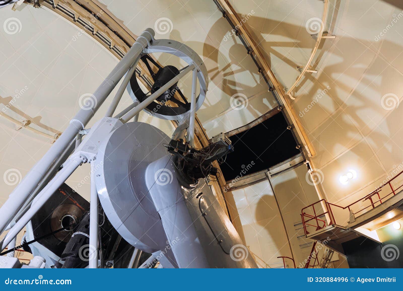 Exploring the Universe Large Telescope Inside Building with Ladder on ...