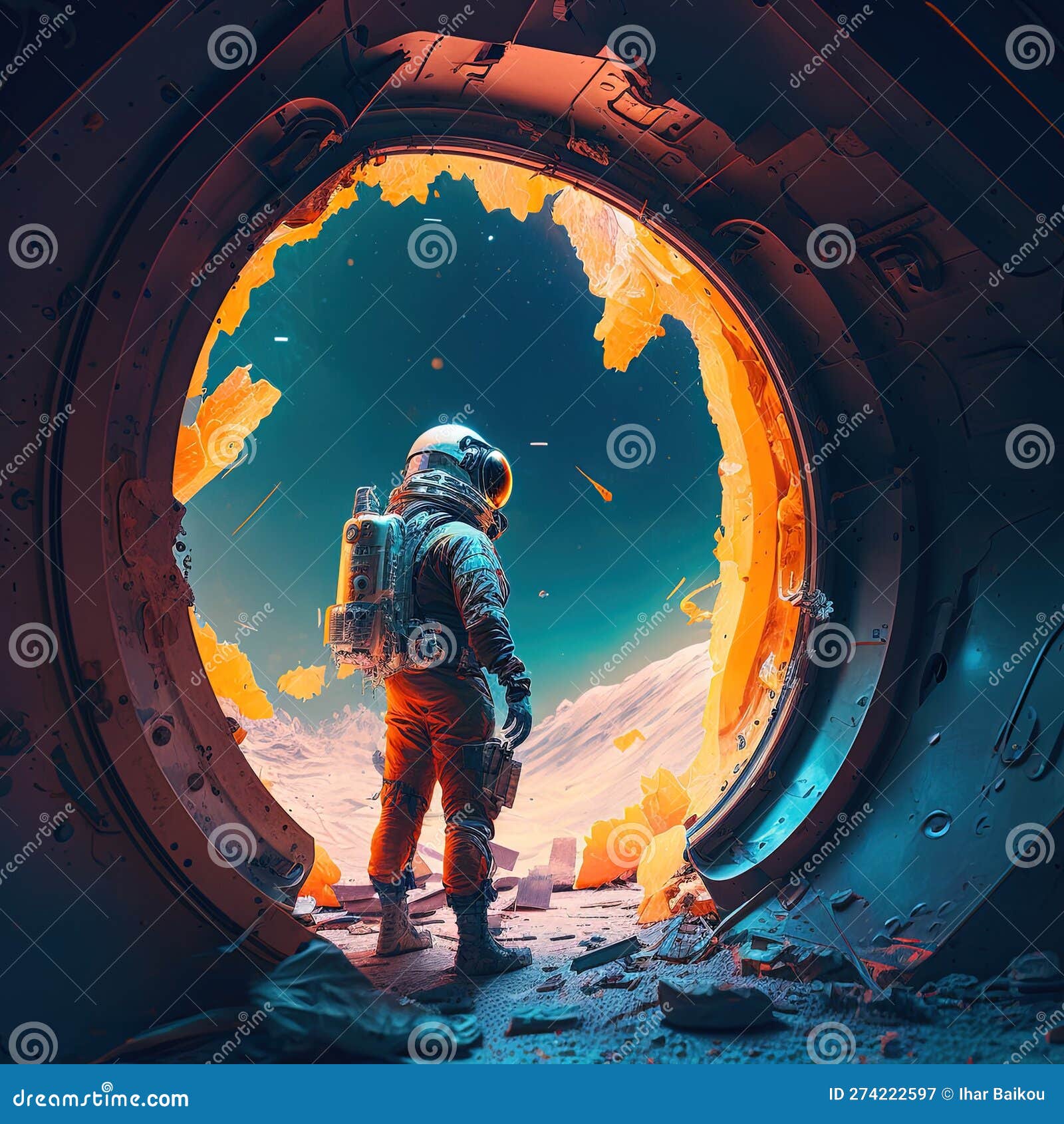 Exploring the Unknown Planet with the Astronaut Stock Illustration ...