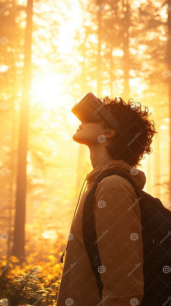 Exploring Virtual Reality in Sunlit Forest Stock Illustration ...