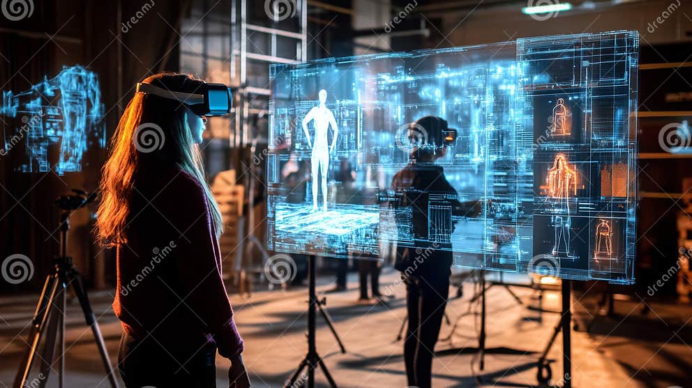Exploring Virtual Reality Technology with Interactive Holograms in a Studio Setting Stock Photo ...