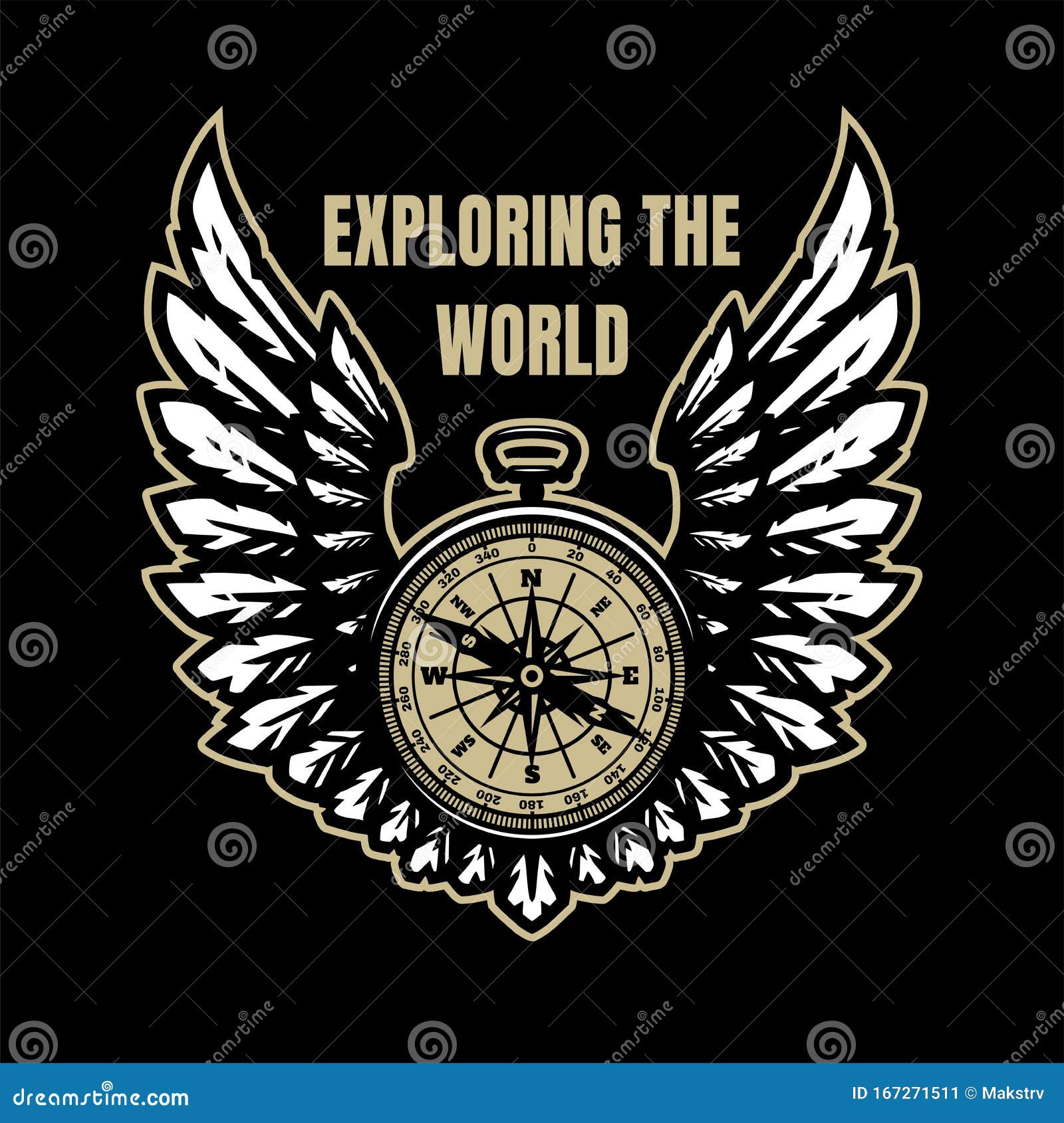 Exploring the World. Compass and Wings, Sign, Symbol on a Dark ...