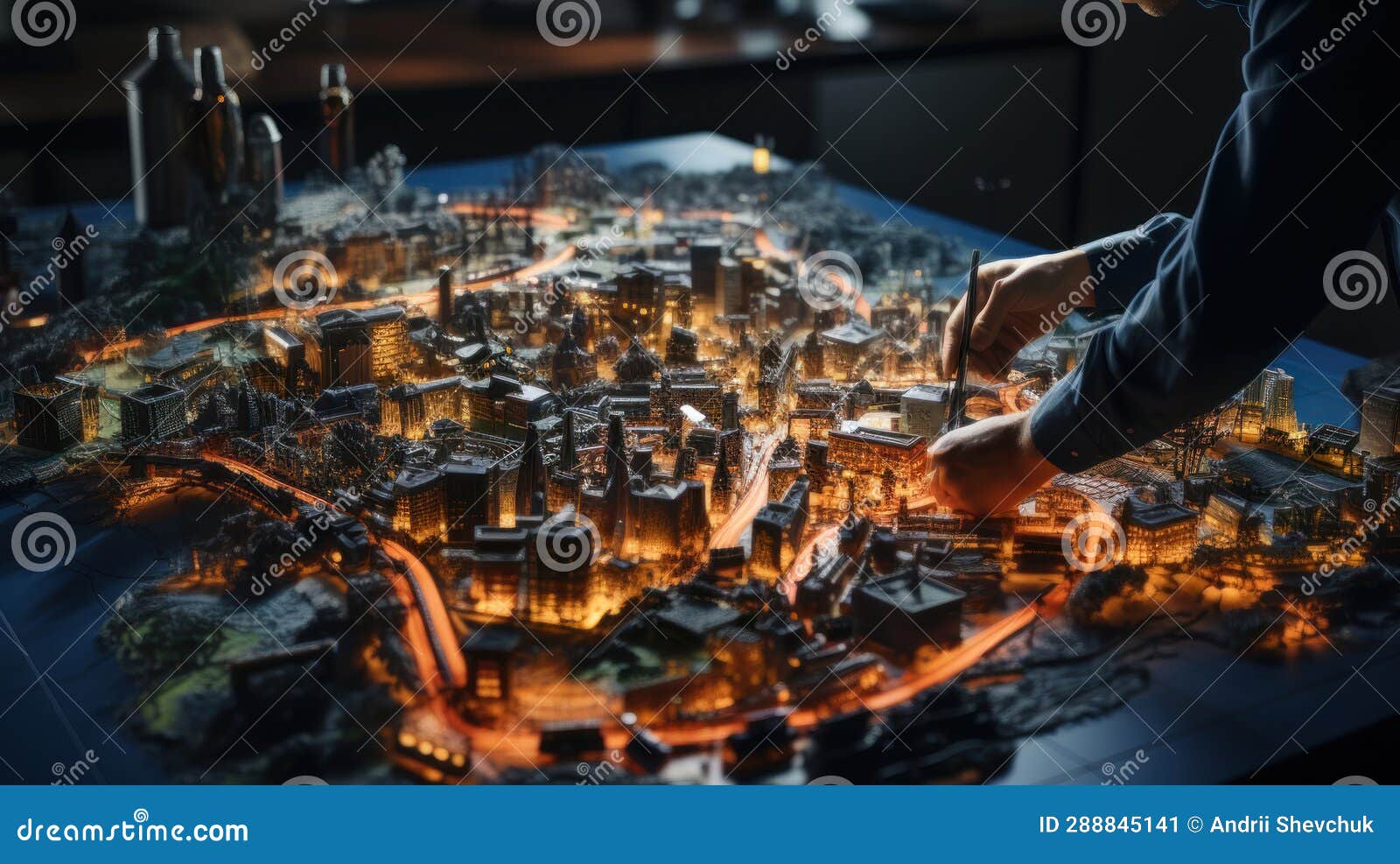 Exploring the World. Side View of Young Man Working on a Miniature ...