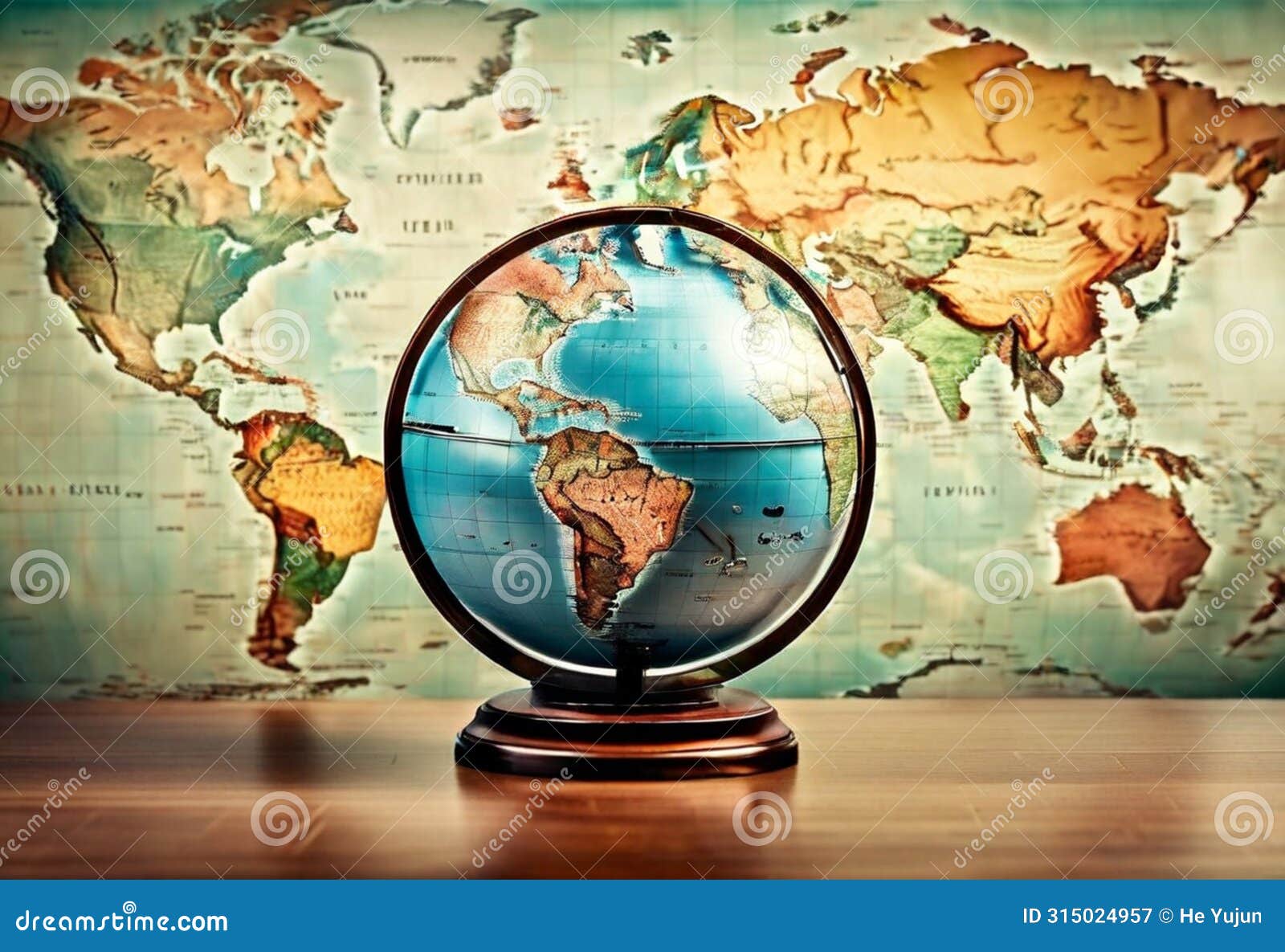 Exploring the World: Vintage Styled Globe and Map Scene Stock Image ...