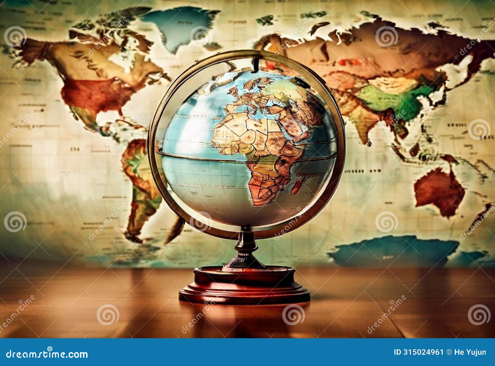 Exploring the World: Vintage Styled Globe and Map Scene Stock Image ...