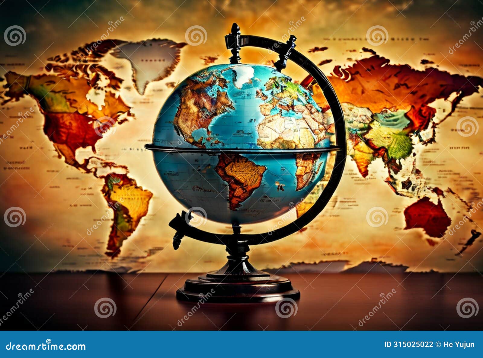 Exploring the World: Vintage Styled Globe and Map Scene Stock Photo ...
