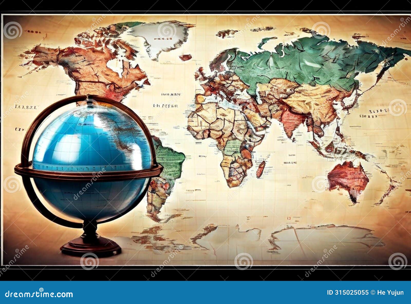 Exploring the World: Vintage Styled Globe and Map Scene Stock Image ...