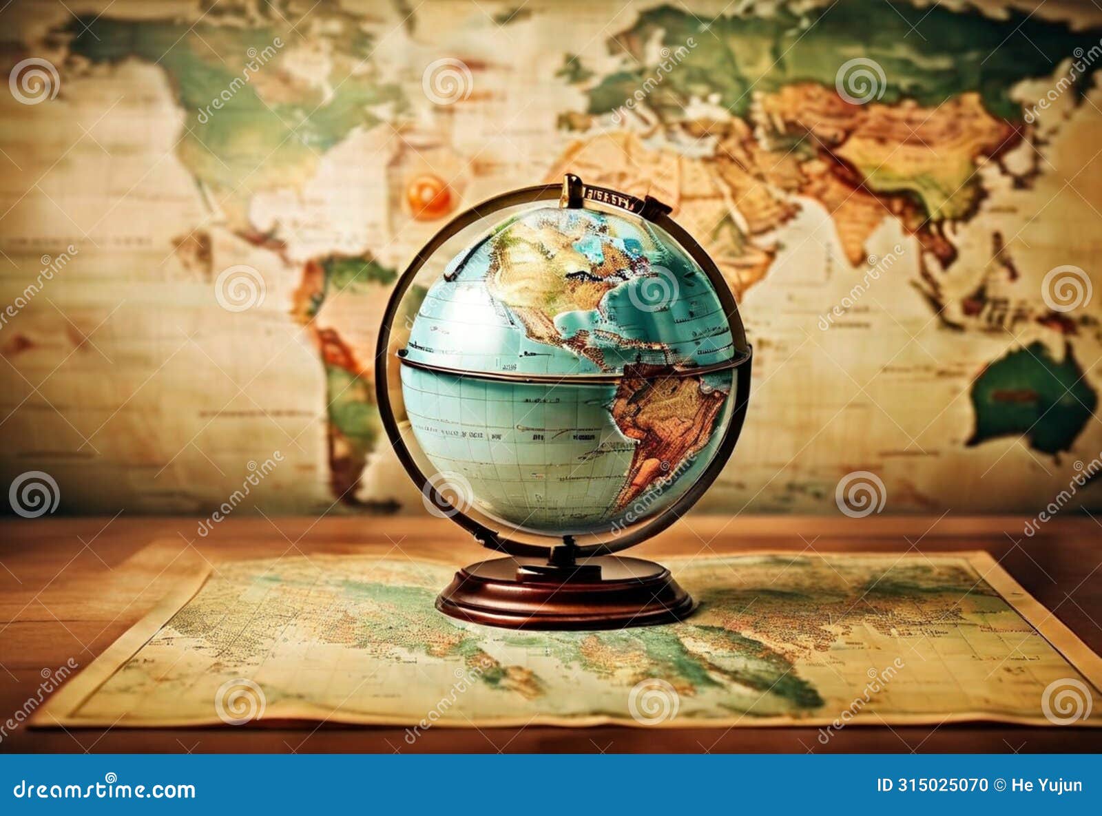 Exploring the World: Vintage Styled Globe and Map Scene Stock Photo ...