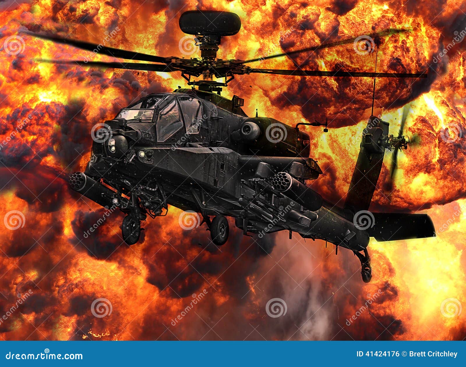 Explosión Del Helicóptero De La Cañonera De Apache Foto de archivo ...