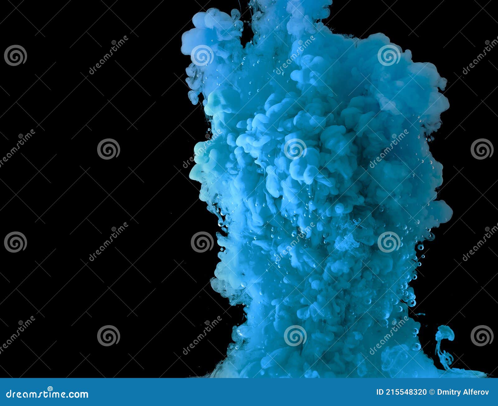 Explosion of Acrylic Blue Paint in Water with Bubbles. Black Background ...
