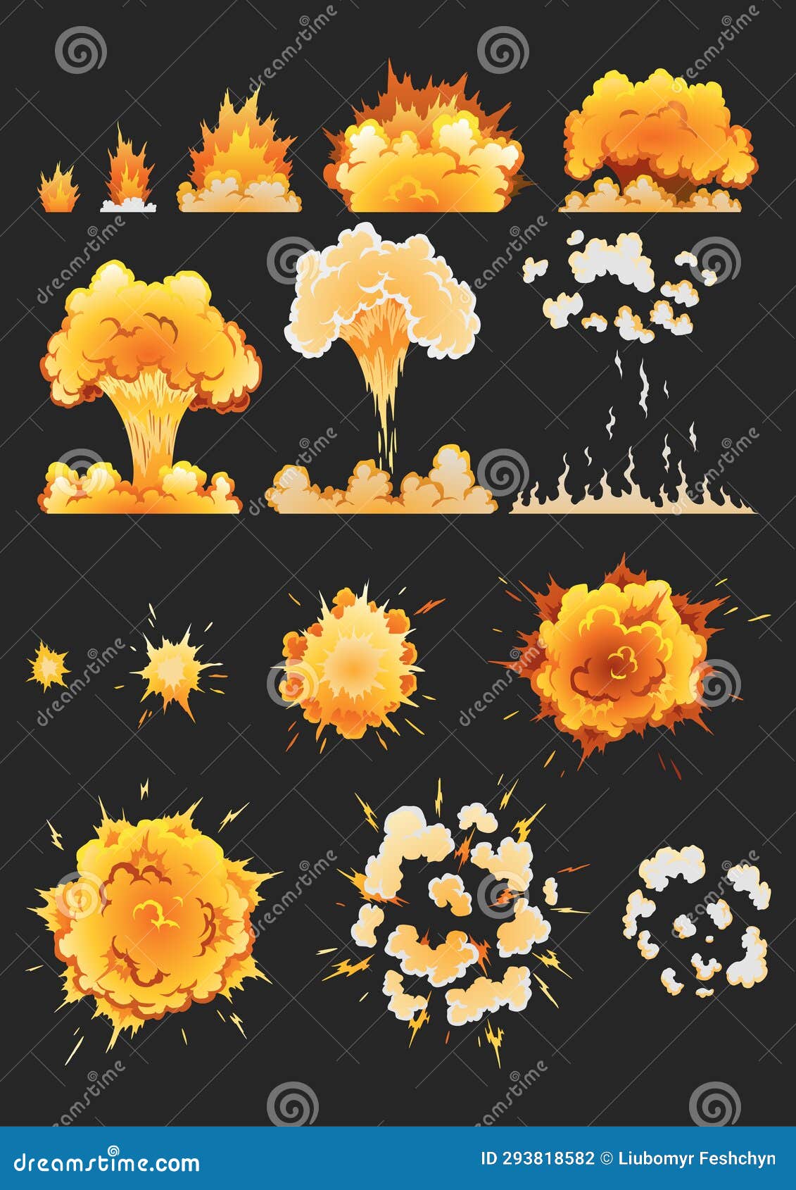 Explosion Animation Effect for Game, Separate Frames. Burst Explosion ...