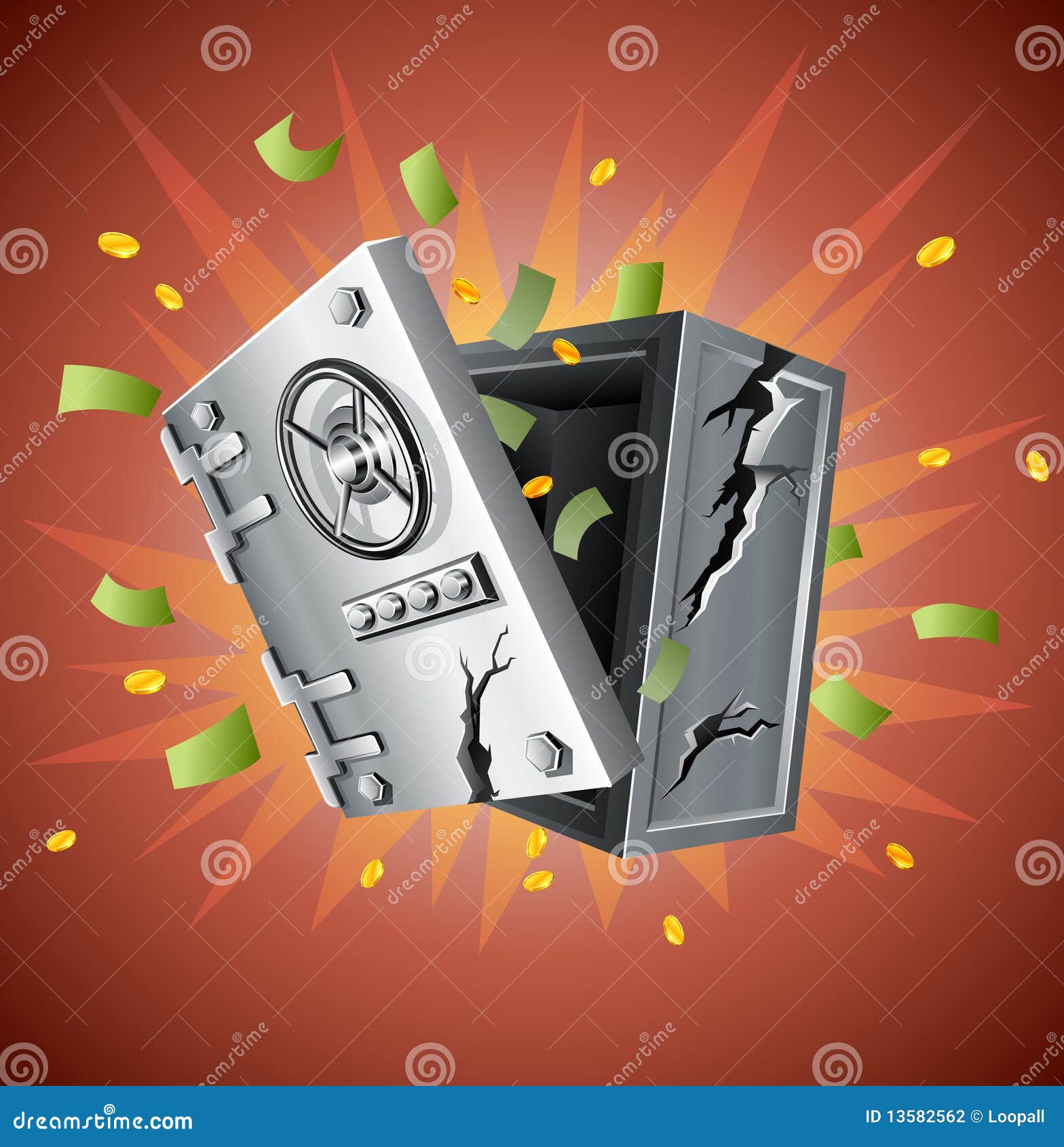 Explosion of Bank Safe with Money Stock Illustration - Illustration of ...