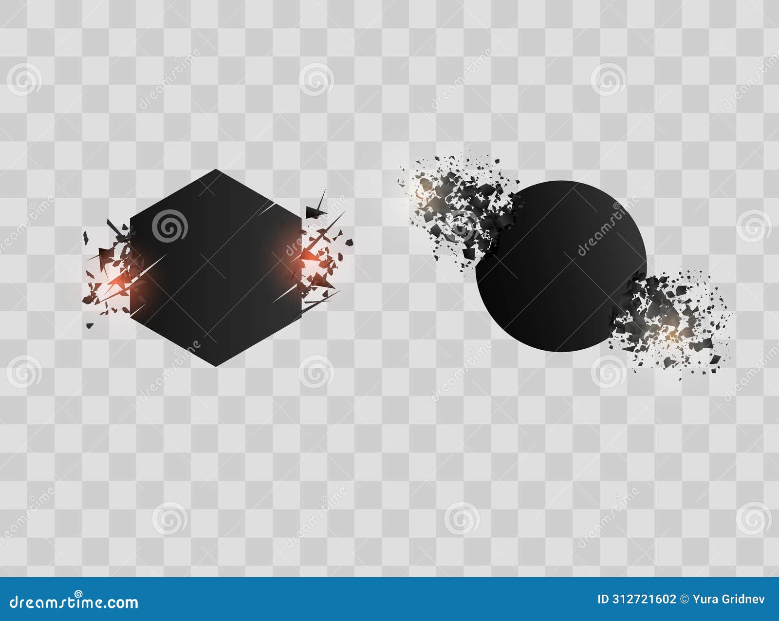 Explosion Banners. Square and Circle Destruction Shapes with Debris ...