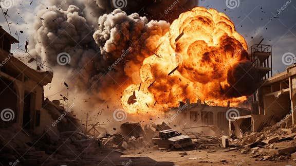 An Explosion on a Battleground, Capturing the Chaos, Debris, and the ...