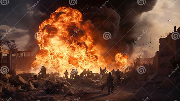 An Explosion on a Battleground, Capturing the Chaos, Debris, and the ...
