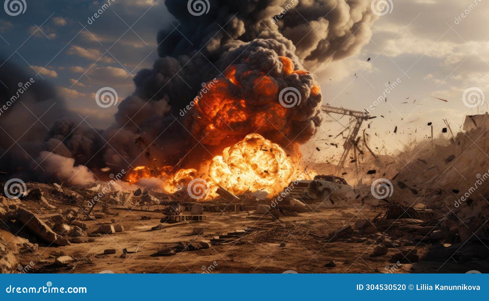 An Explosion on a Battleground, Capturing the Chaos, Debris, and the ...