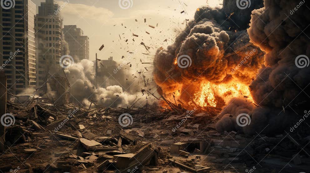An Explosion on a Battleground, Capturing the Chaos, Debris, and the ...