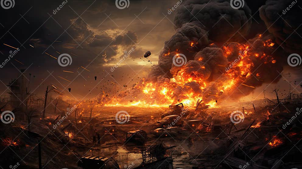 An Explosion on a Battleground, Capturing the Chaos, Debris, and the ...