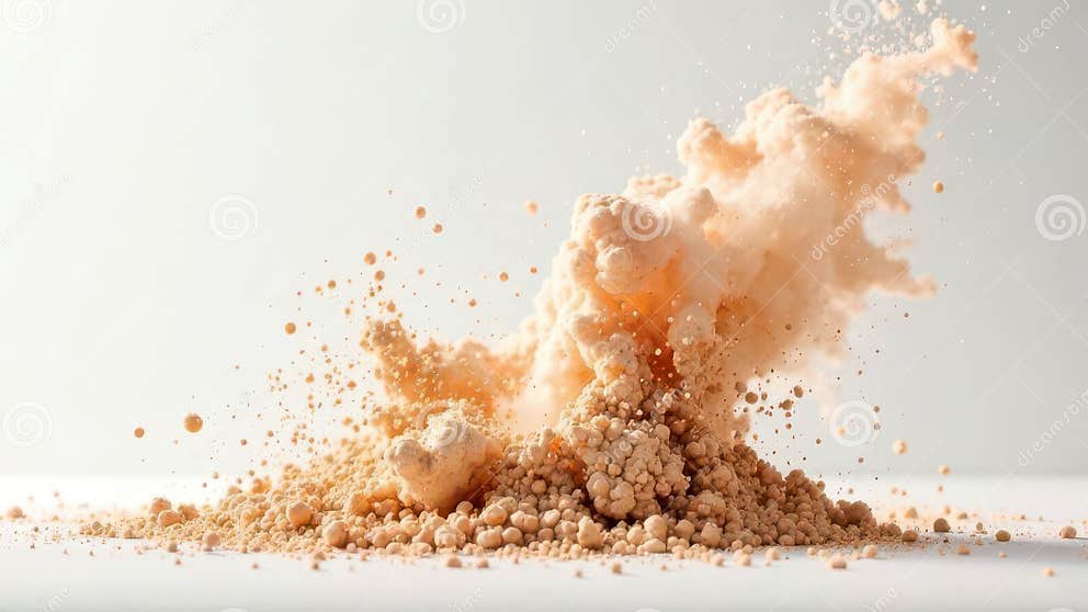 Explosion of Beige Powder in Mid-air with Particles Floating Stock ...