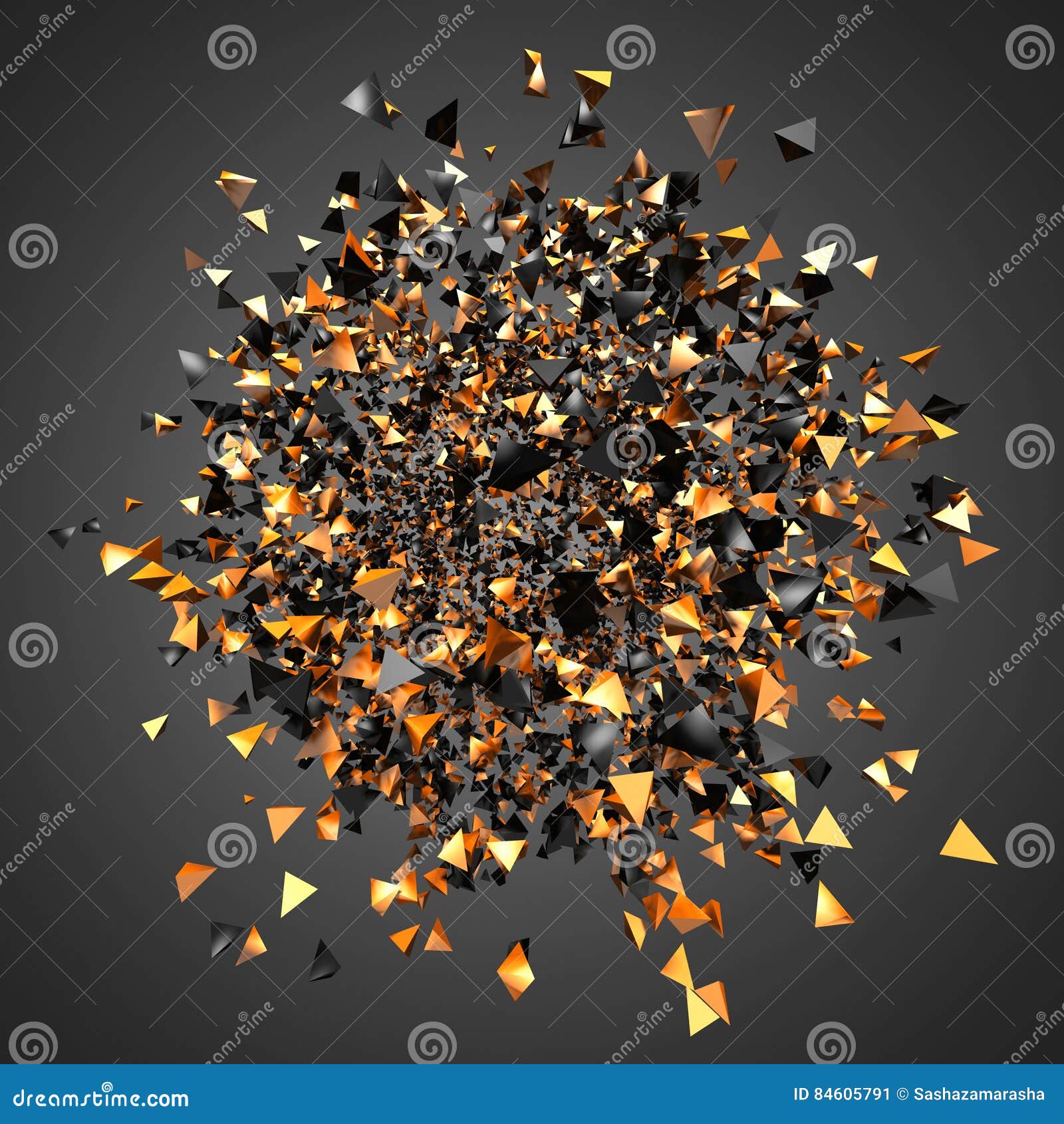 Explosion of Black Orange Particles Peices on the Dark Background Stock ...
