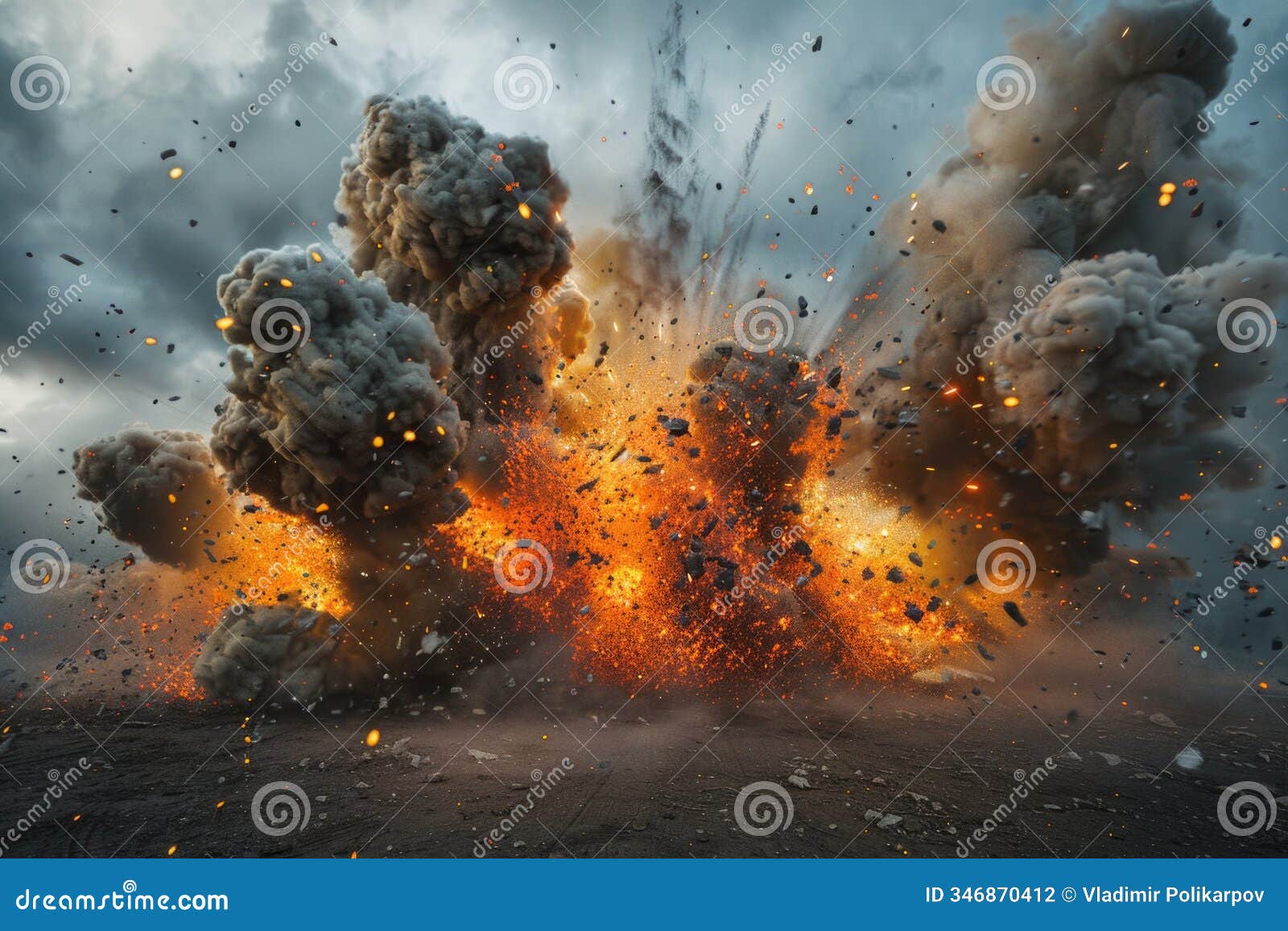 Explosion of Black and Orange Smoke with Debris and Flames, Suitable ...