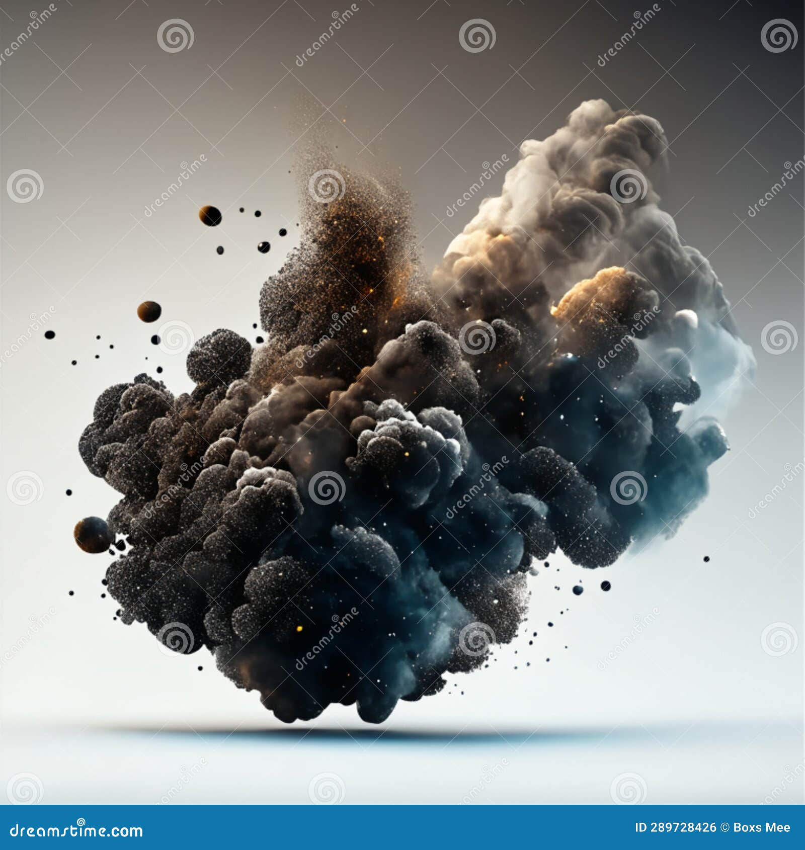 Explosion of Black Smoke on a Gray Background. 3d Rendering AI ...