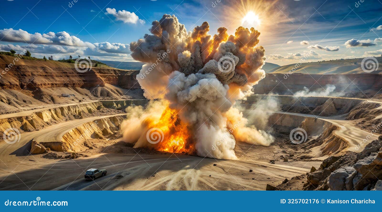 Explosion Blast in Open Cast Mining Quarry Mine AI-Created Content ...
