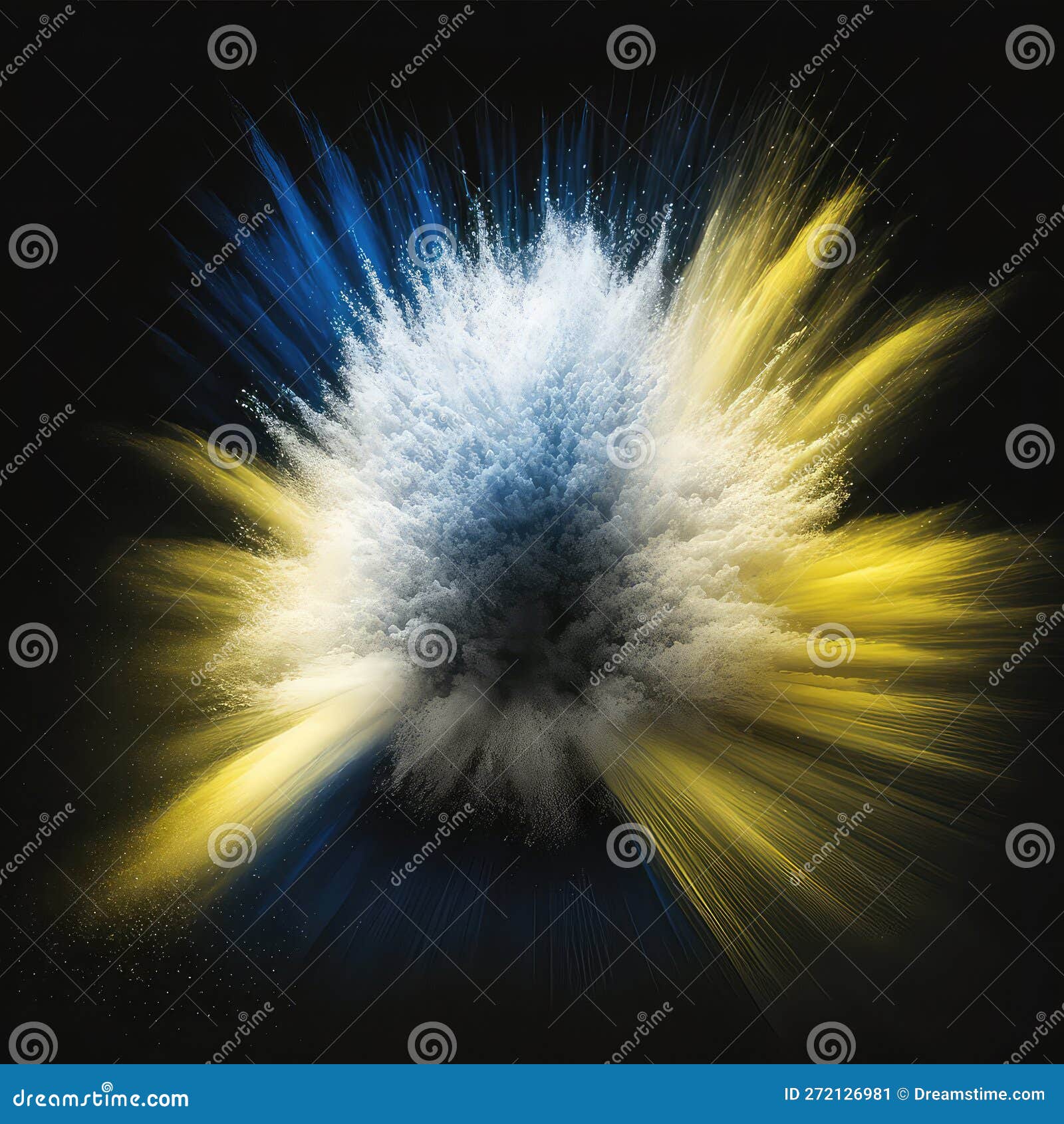 Explosion of Blue and Yellow Powders on a Dark Background Stock ...