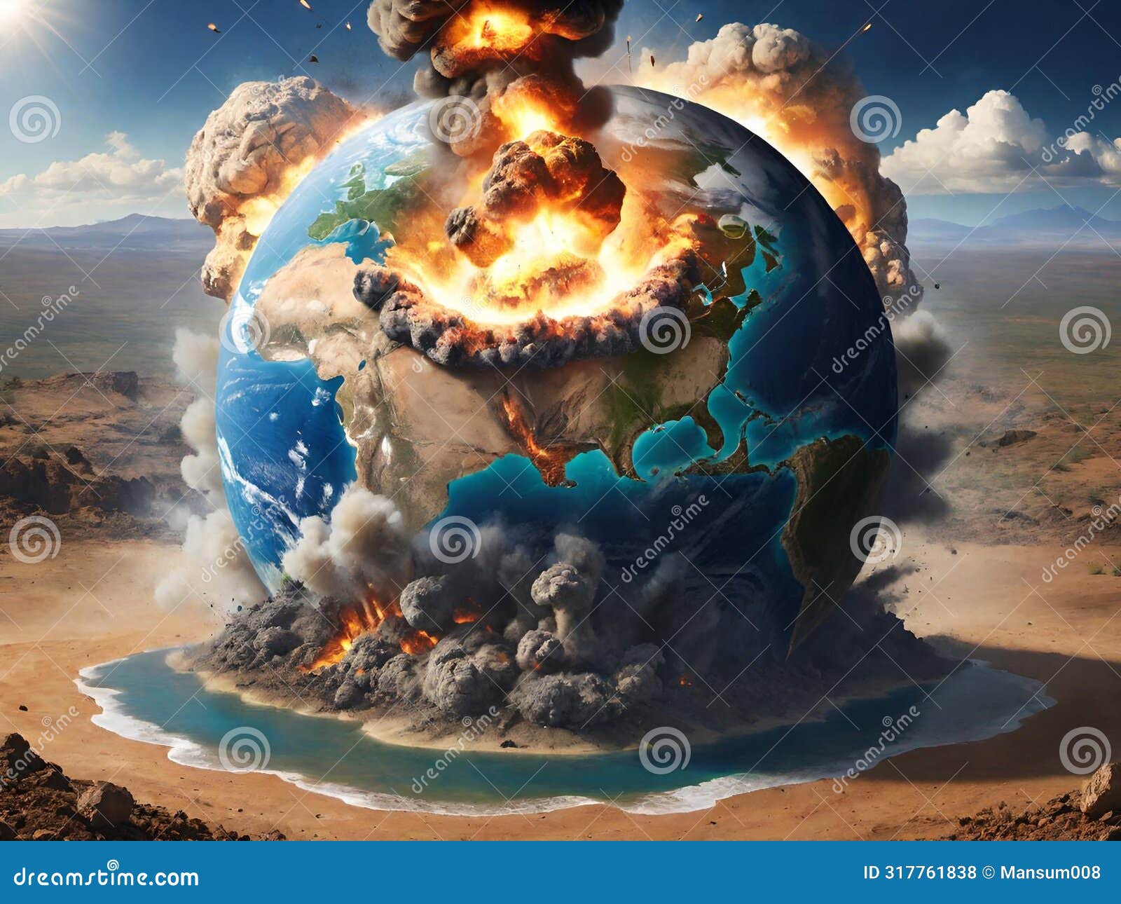 Explosion of a Bomb and Earth Globe with a Huge Explosion in the Middle ...