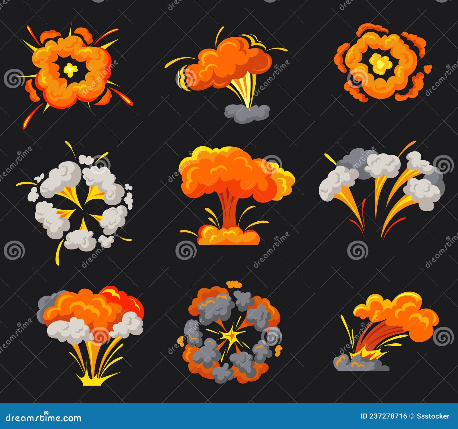 Explosion Bomb Smoke. Cartoon Explosive Effect Blast Animation, Comic ...