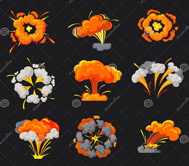 Explosion Bomb Smoke. Cartoon Explosive Effect Blast Animation, Comic ...