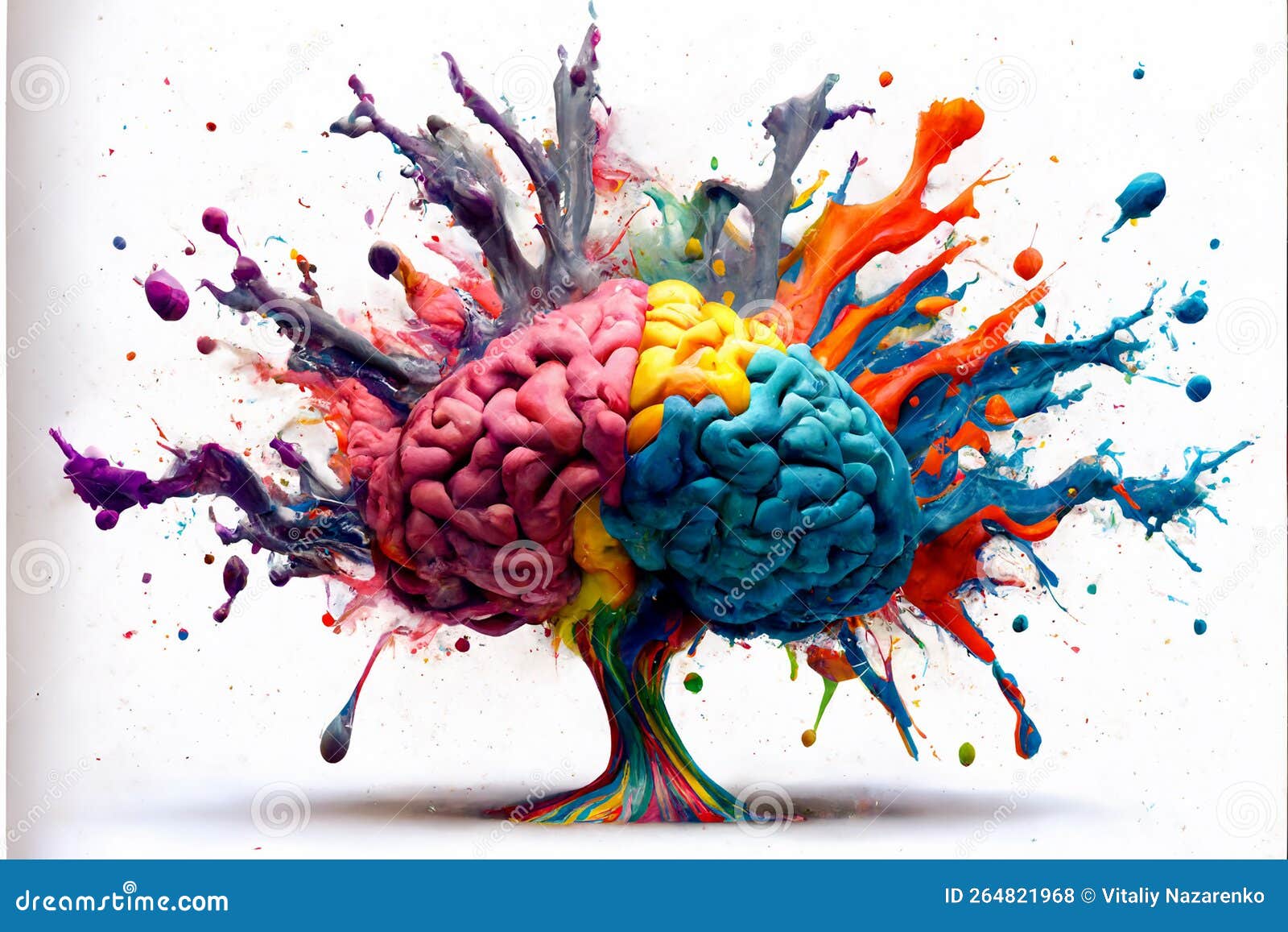 Explosion of the Brain in Multi-colored Paints. AI Generated Stock ...