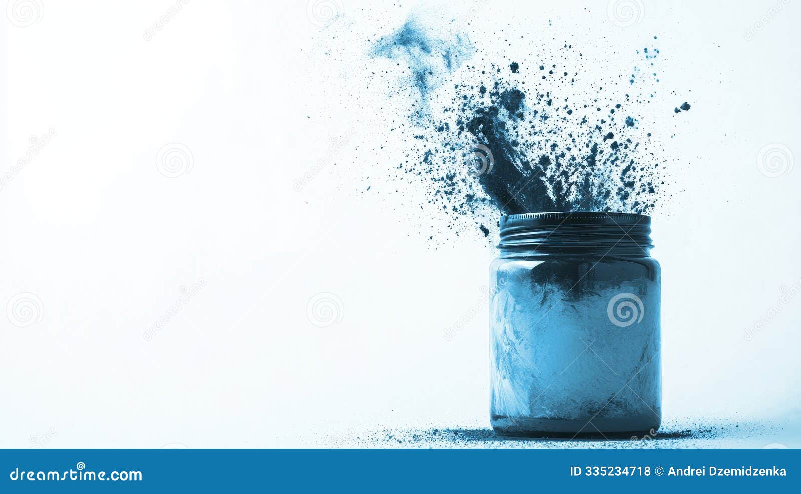 An Explosion of Bright Blue Powder Comes Out of a Transparent Cosmetics ...