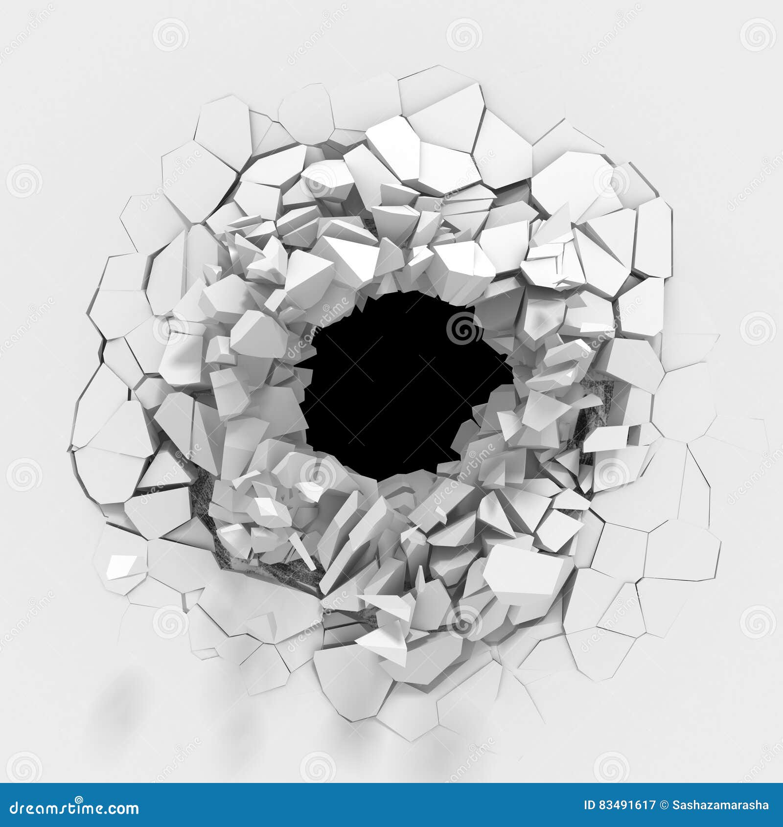 Explosion Broken White Wall with Cracked Hole. Abstract Background ...