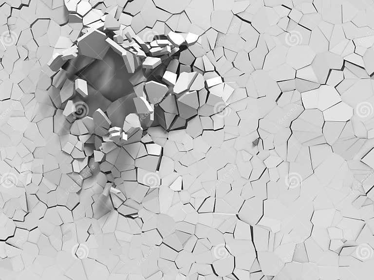 Explosion Broken White Wall with Cracked Hole. Abstract Background ...