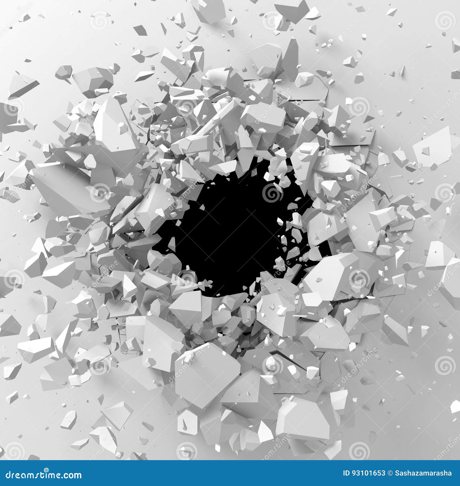 Explosion Broken White Wall With Cracked Hole. Abstract Background ...