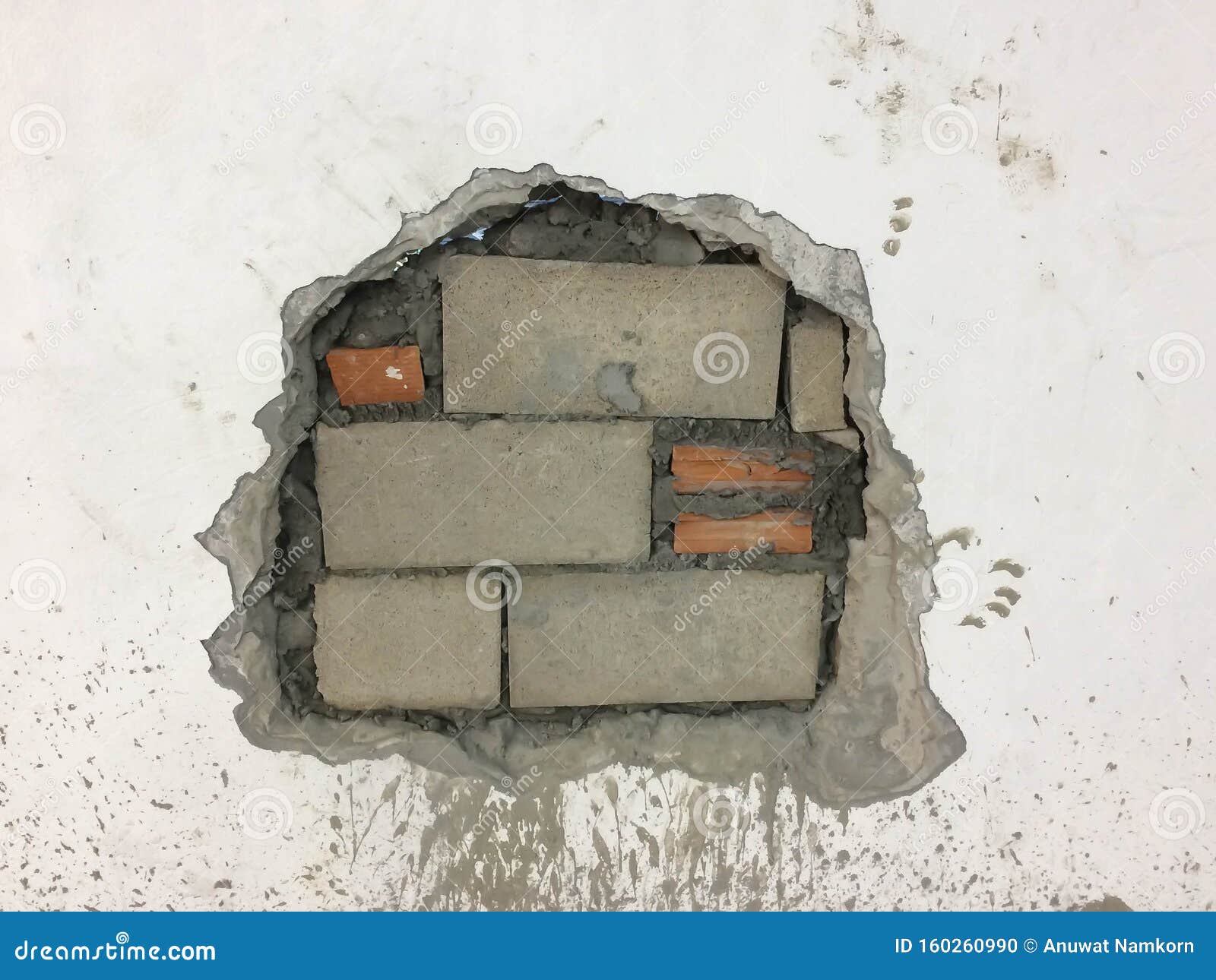 Explosion Broken White Wall with Cracked Hole. Stock Photo - Image of ...