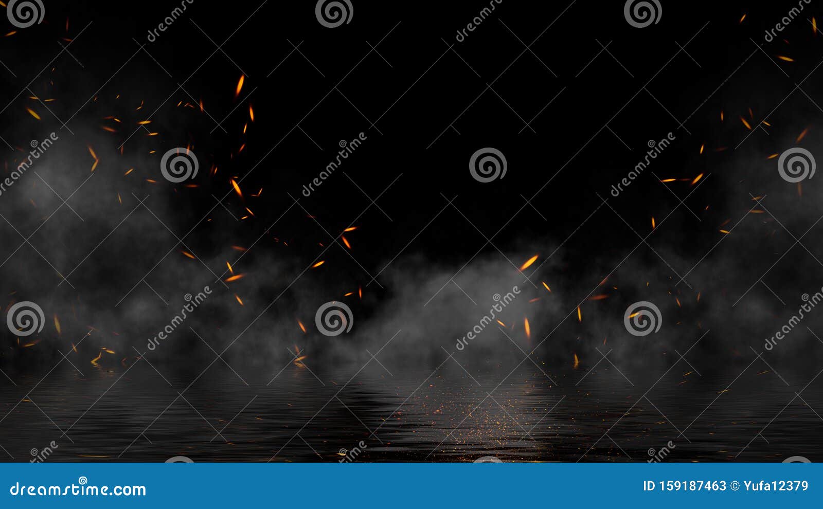 Explosion Burn Particles with Mystery Smoke on Reflection Water ...