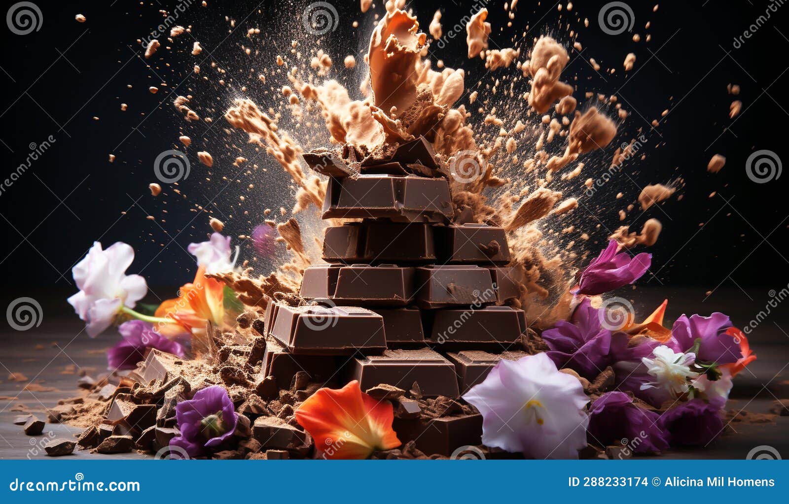 Explosion of Chocolate that Breaks into Pieces. AI Generated Stock ...