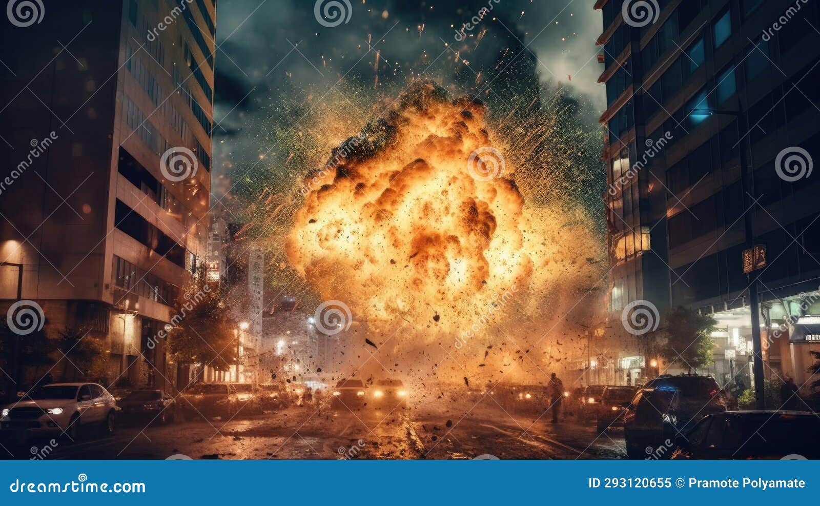 Explosion in a City with Tall Buildings in War. Generative Ai Stock ...